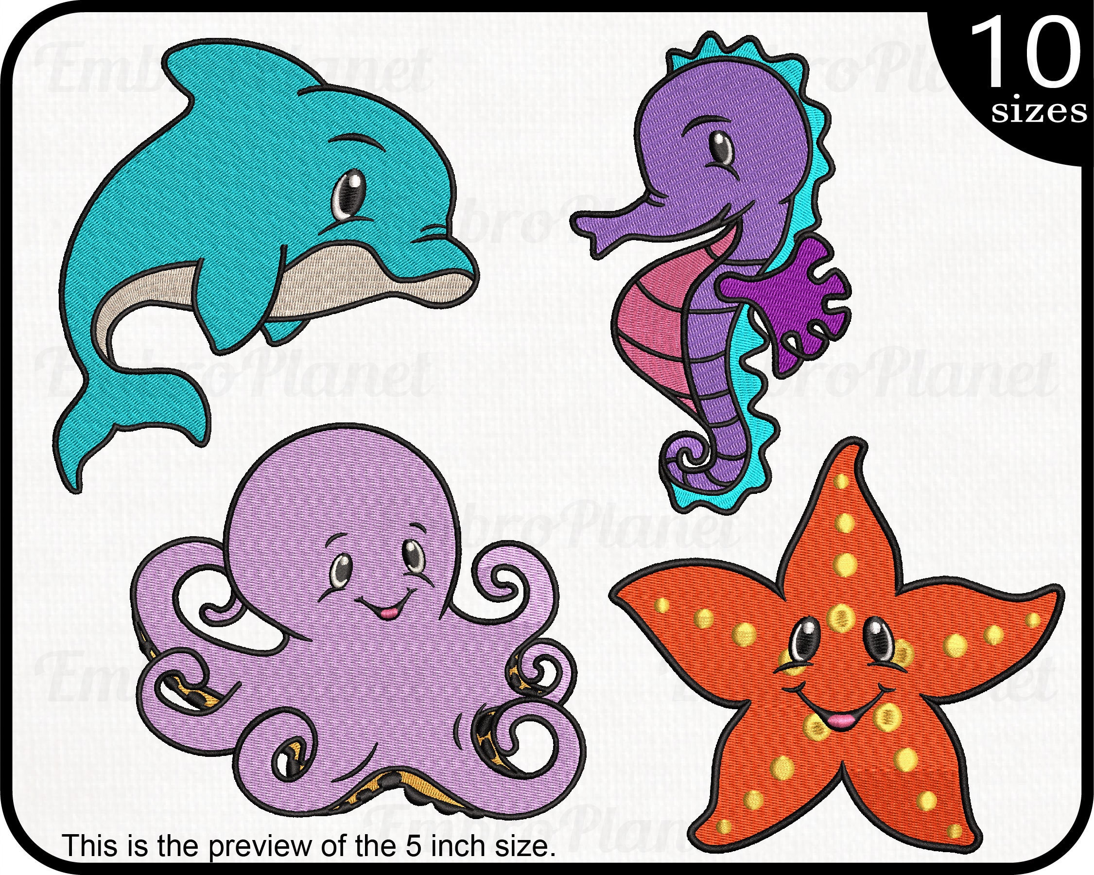 Cute Sea Animals - Designs for Embroidery Machine Instant Download ...