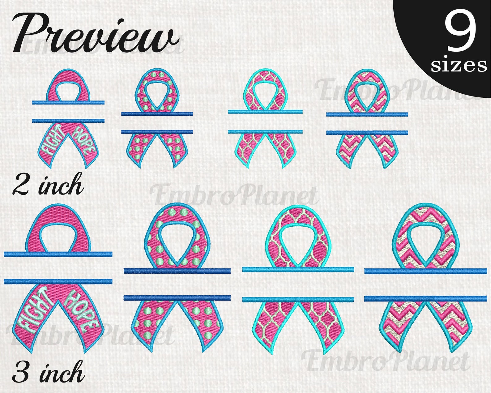 Split Breast Cancer Ribbons Designs for Embroidery Machine | Etsy