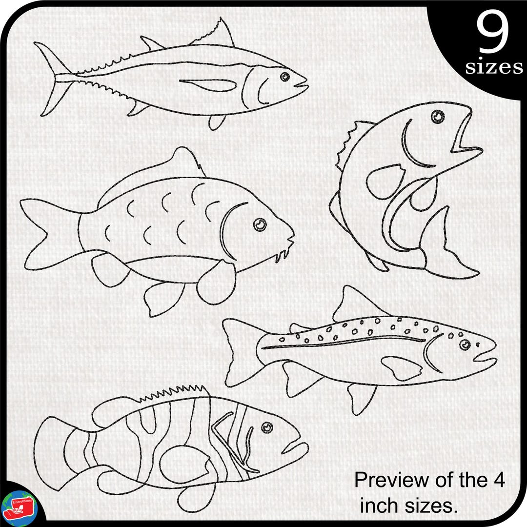 Outline Fish Embroidery Designs - Ocean & Lake (digital Download) - Etsy