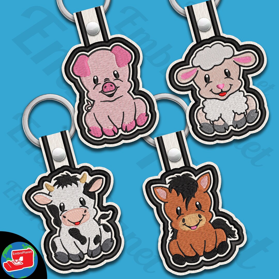 Satin Cute Farm Animals Snap Keychain Digital Item - Tab Key Fob ITH ...