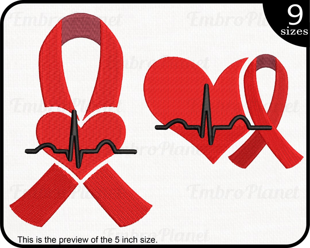 Heart Awareness Ribbon - Designs for Embroidery Machine Instant ...