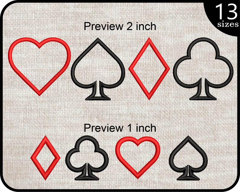 Playing Card Suits Applique Embroidery Designs (digital Download) - Etsy