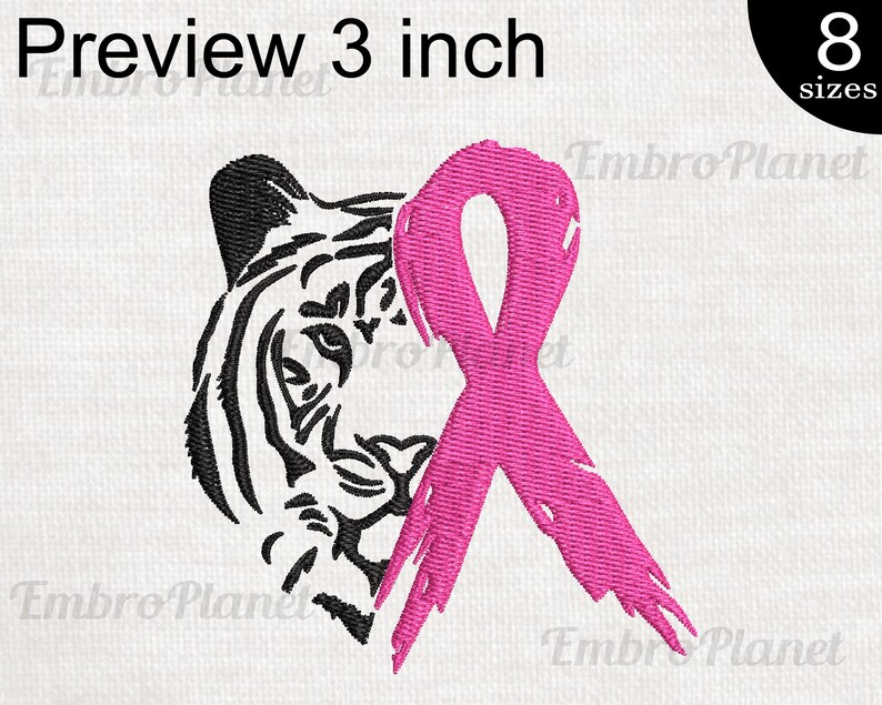 Tiger Pink Ribbon Design for Embroidery Machine Instant | Etsy
