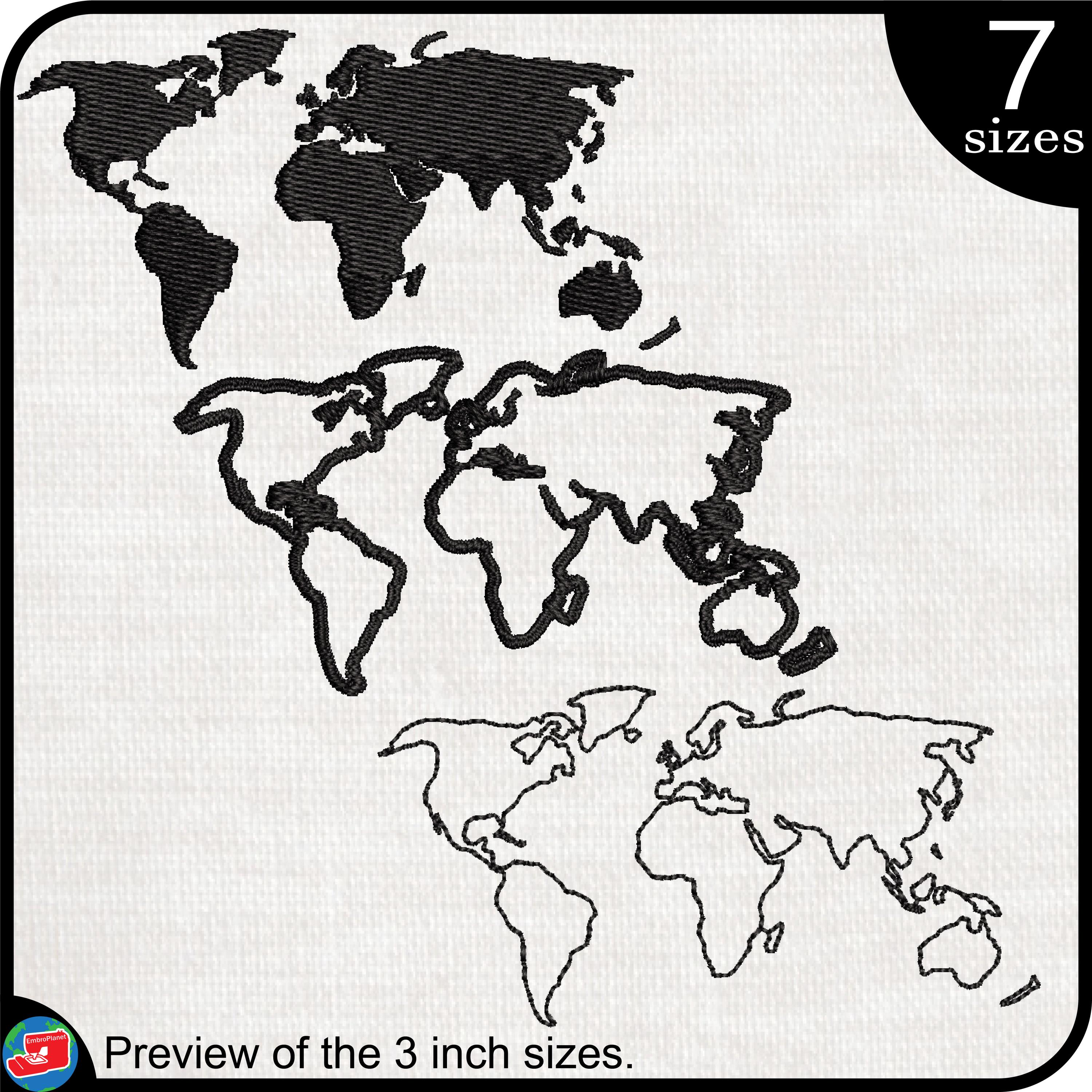 World Map Embroidery Design – Instant Download (7 Sizes) - Etsy