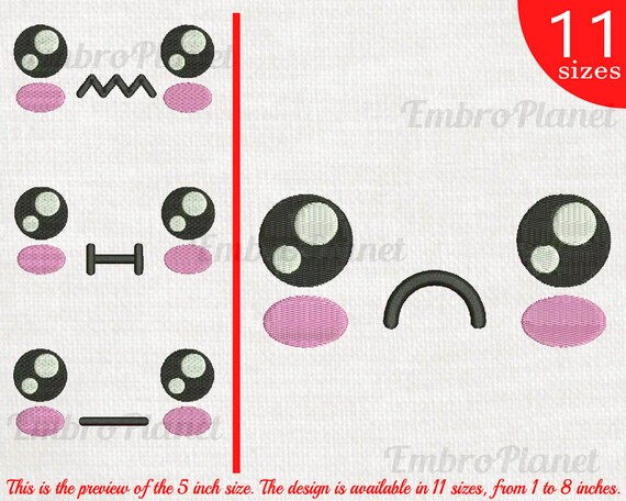 Cute Sad Kawaii Faces Design for Embroidery Machine Instant | Etsy
