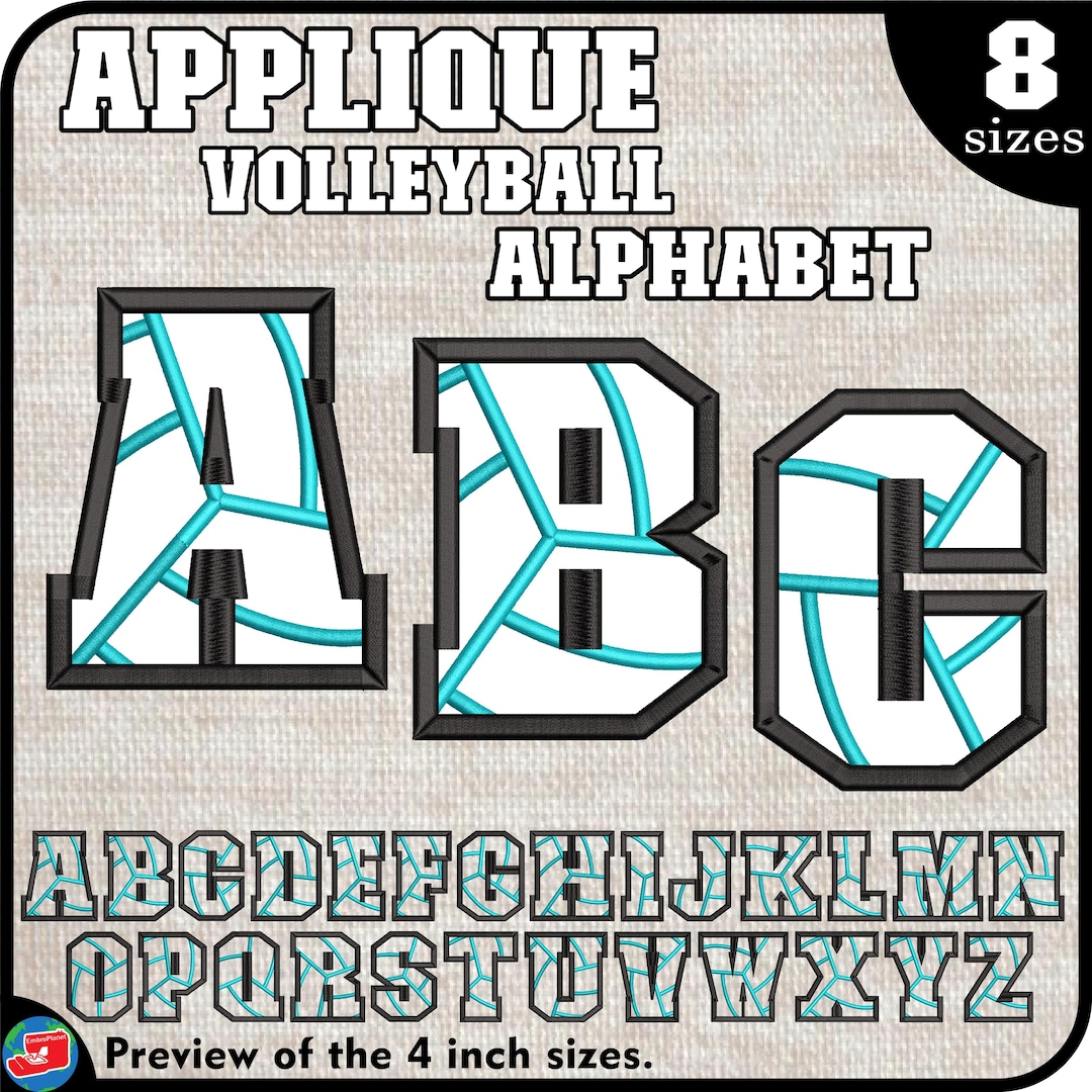 Applique Volleyball Alphabet Embroidery Designs A-Z (digital Download ...