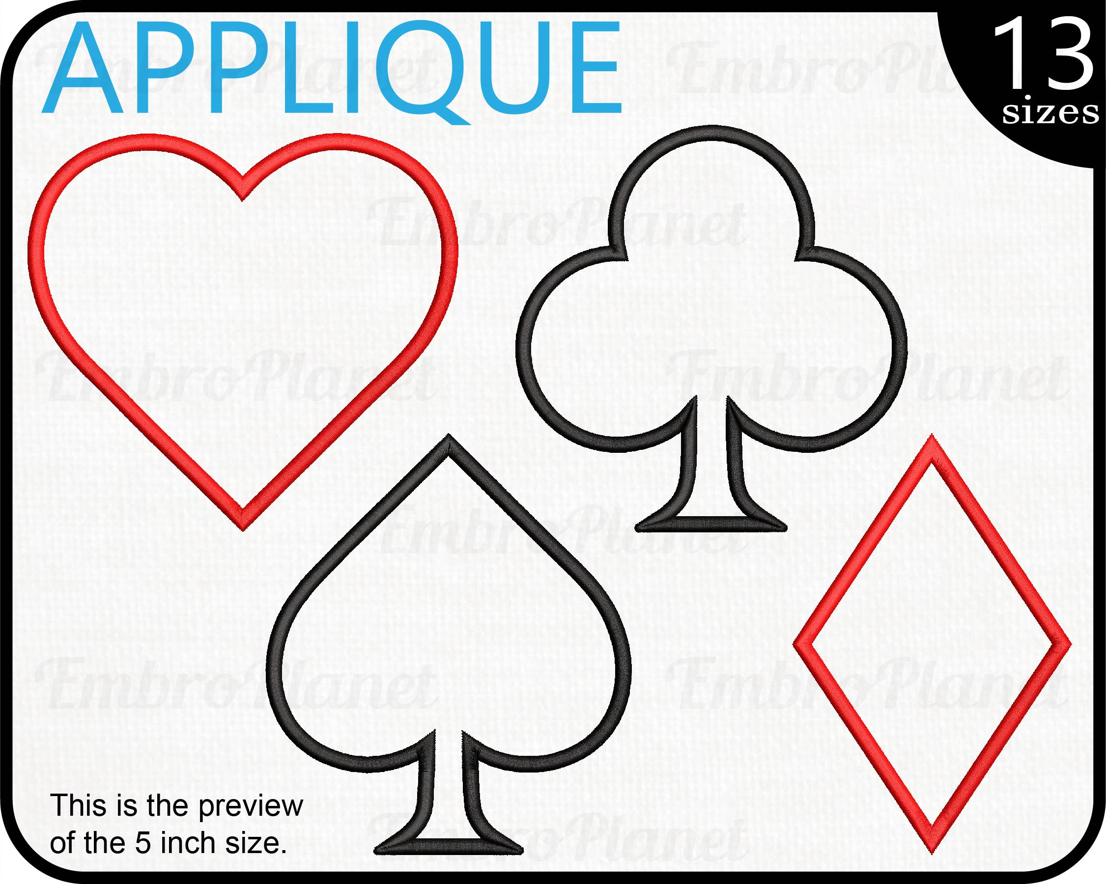 Playing Card Suits Applique Embroidery Designs (digital Download) - Etsy