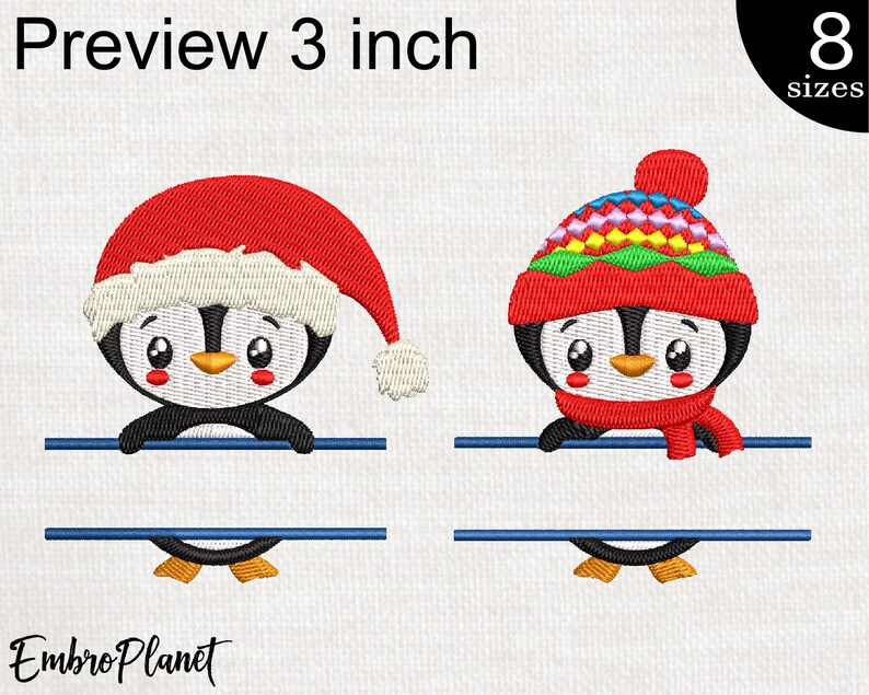 Split Christmas Penguins Design for Embroidery Machine | Etsy