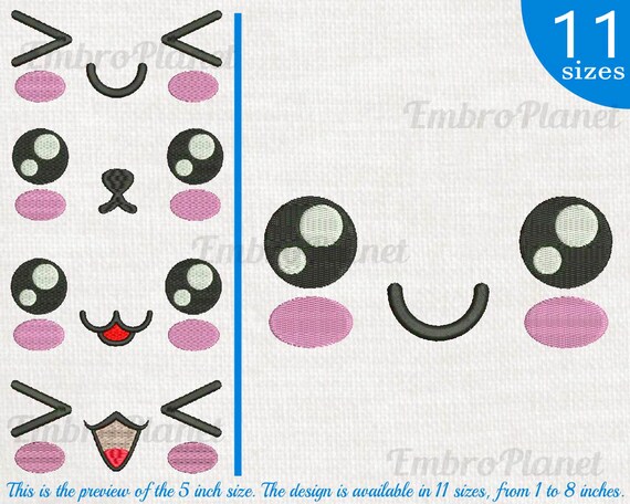 Cute Kawaii Faces Design for Embroidery Machine Instant | Etsy
