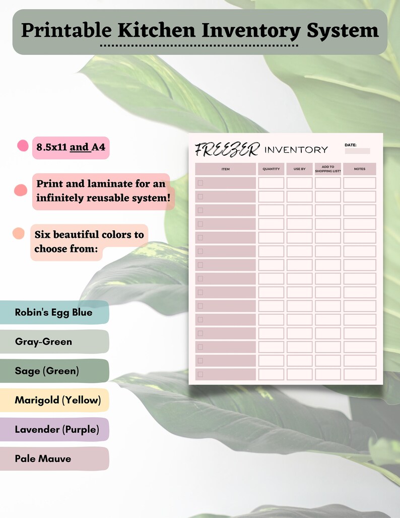 Printable Kitchen Inventory Planner, Freezer Inventory, Pantry ...
