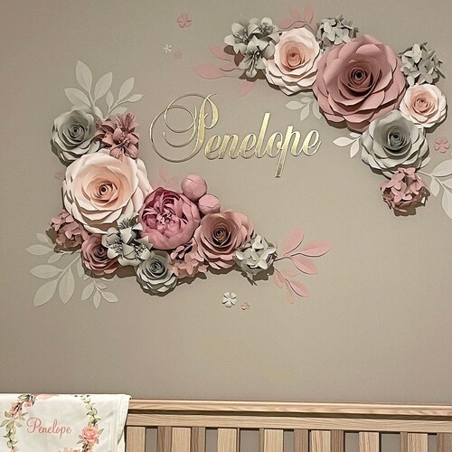 Paper Flower Wall Decor With Nursery Name Sign Girl Nursery - Etsy