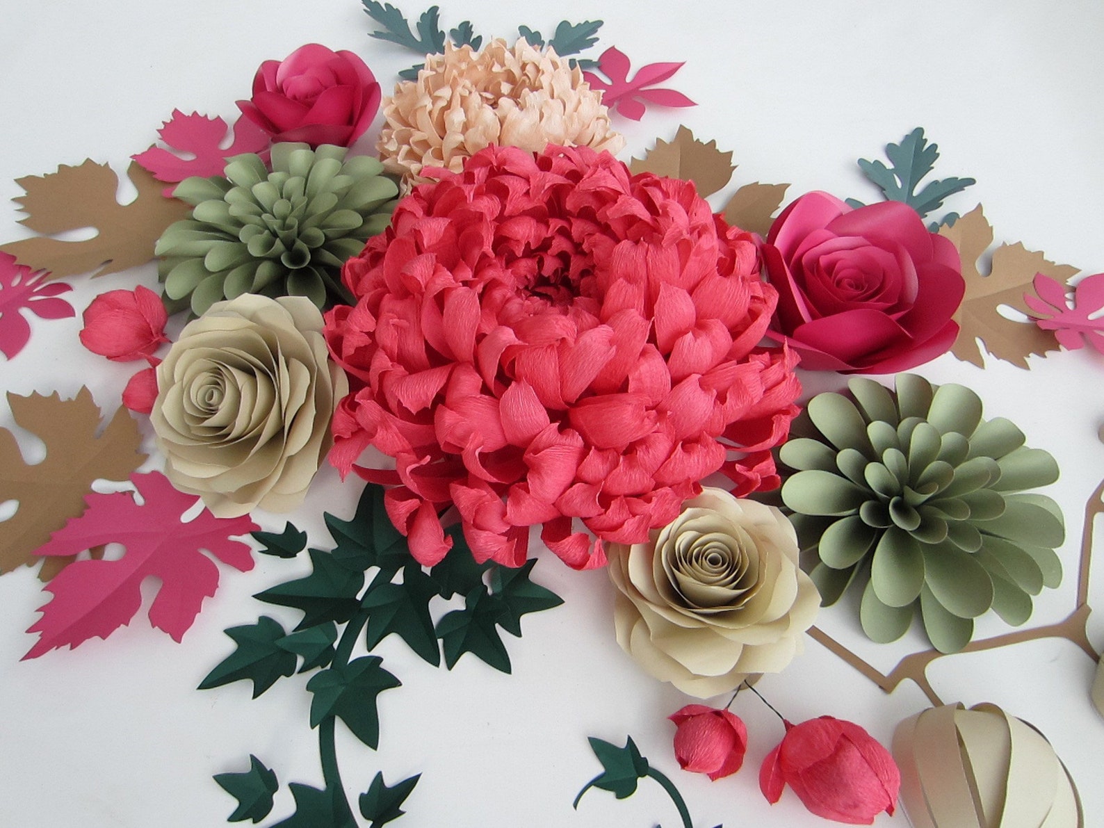 Crepe Paper Flower Set: Autumn Wall Decor, Red Beige Green - Etsy