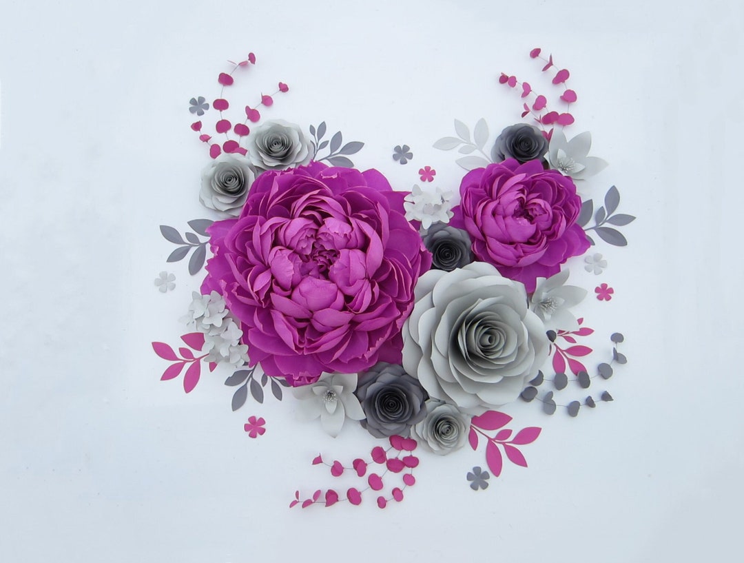 Giant Paper Flower Wall Decor: Hot Pink Peonies, Roses, Lilies (15 Pcs ...