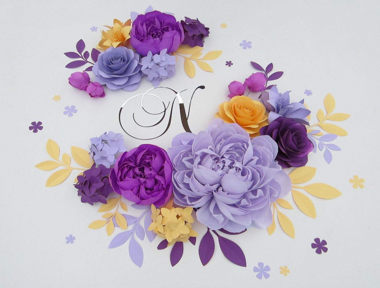 Set of 15 Large Paper Wall Flowers in Purple Yellow and - Etsy