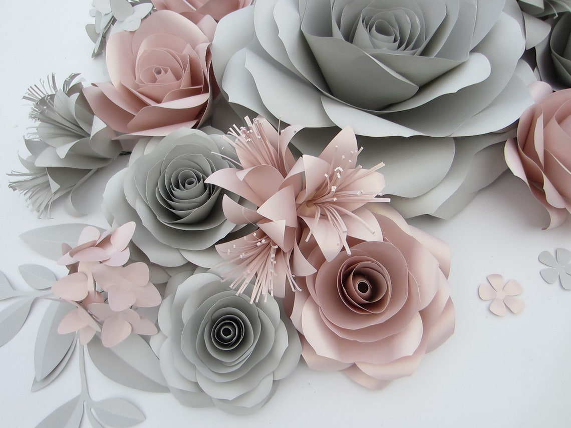 Nursery Wall Paper Flowers Rose Gold and Gray Flowers Decor - Etsy