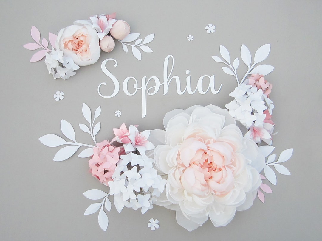 Crepe Paper Flowers Wall With Baby Name Sign for Girls Nursery Decor ...