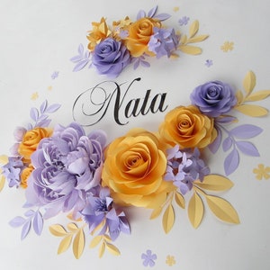 Baby Name Sign, Giant Paper Flowers Wall Decor in Lavender and Yellow ...