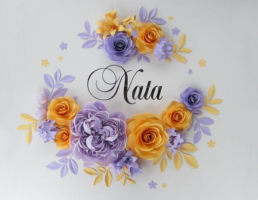 Baby Name Sign, Giant Paper Flowers Wall Decor in Lavender and Yellow ...