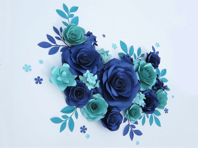 Turquoise & Navy Blue Paper Flower Wall Art, Nursery Decor, Wedding ...