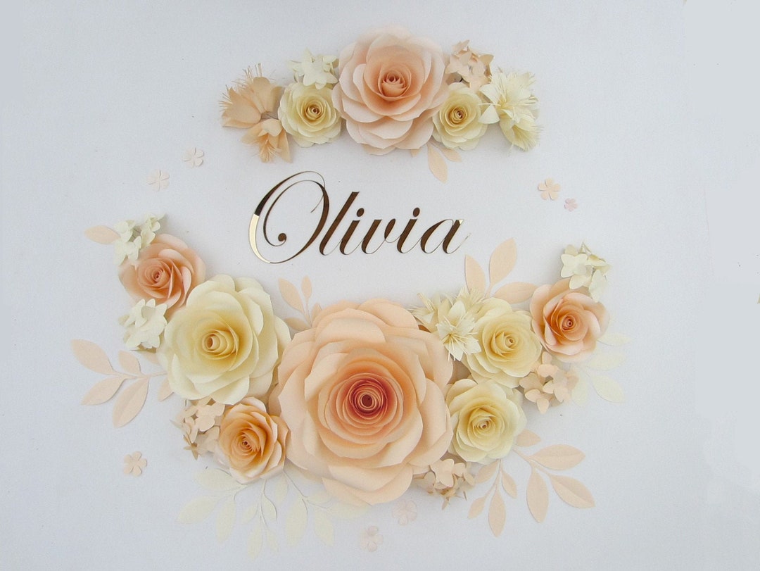 Nursery Decor, Large Paper Flowers With Nursery Name Sign, Flower Wall ...