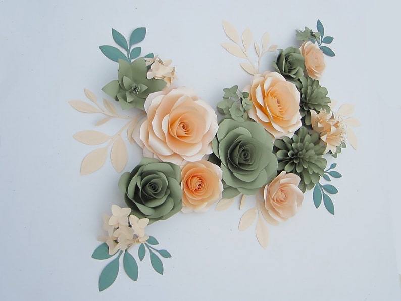 3D Paper Flower Wall Art: Peach & Green Nursery Decor - Etsy