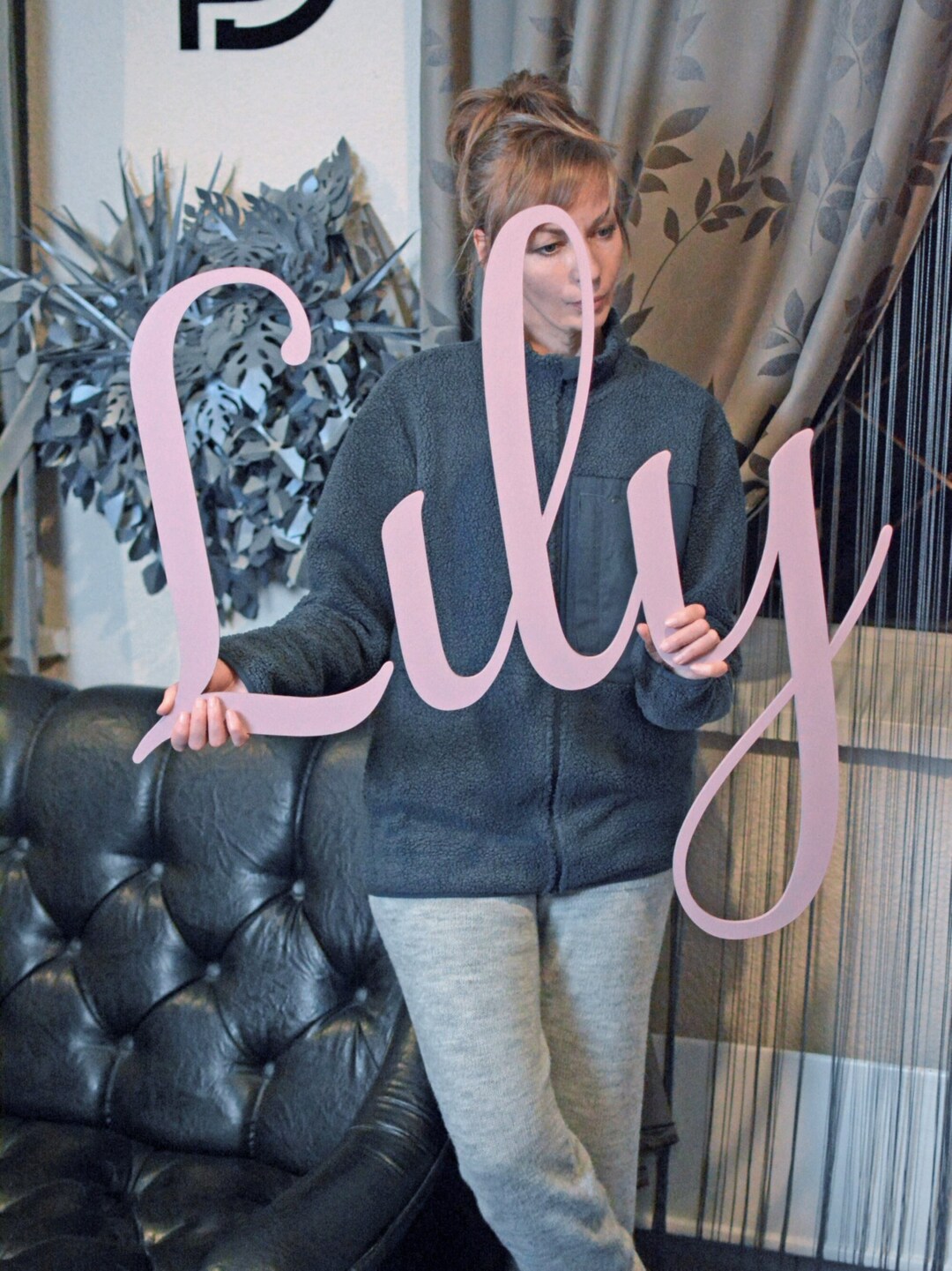 Dusty Pink Backdrop Name Sign, Large Personalized Wood Cut Name, Baby ...