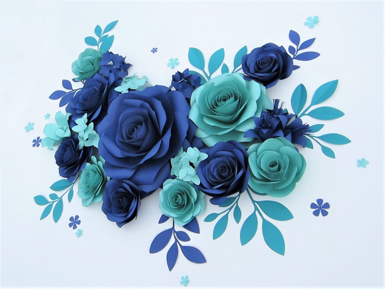 Turquoise & Navy Blue Paper Flower Wall Art, Nursery Decor, Wedding ...