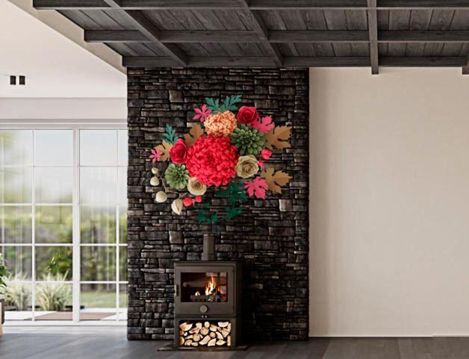 Crepe Paper Flower Set: Autumn Wall Decor, Red Beige Green - Etsy