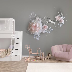 Peonies Paper Flowers, Large Paper Flower Wall Decor, Nursery Name Sign ...