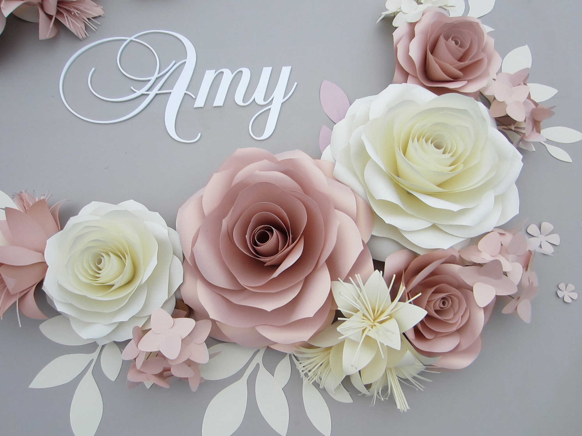 Baby Name Sign with Large Paper Flowers Wall Decor in Rose | Etsy