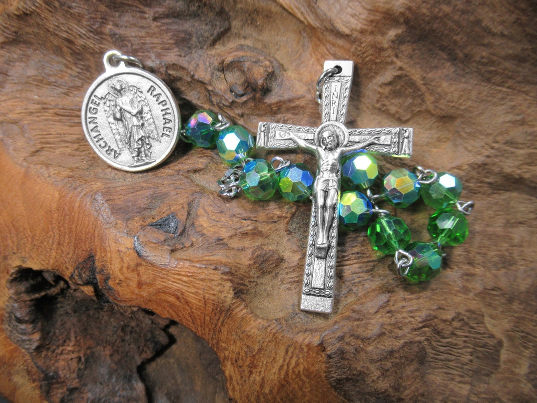 Saint Raphael the Archangel Catholic Chaplet, 8mm Emerald Green ...