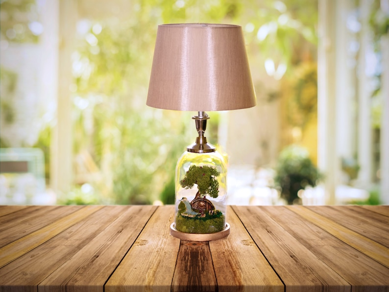 Hobbit House Vintage Terrarium Table Lamp With Glass Cloche, Hobbit ...
