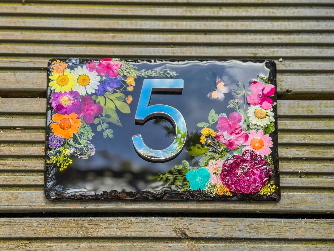 Slate House Sign, Wall Floral Cottage Door Number, Personalised Wild ...