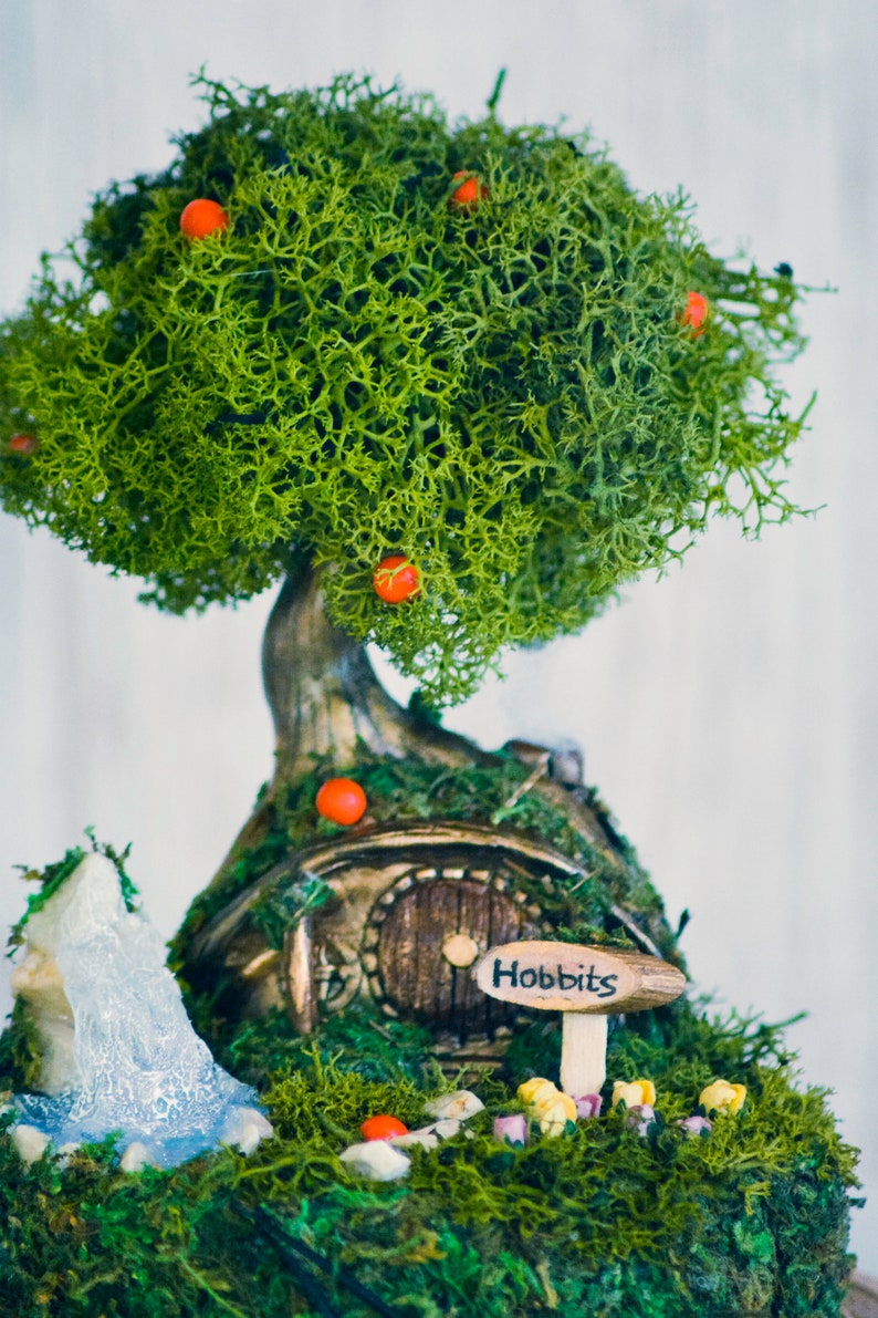 Hobbit House Vintage Terrarium Table Lamp With Glass Cloche, Hobbit ...