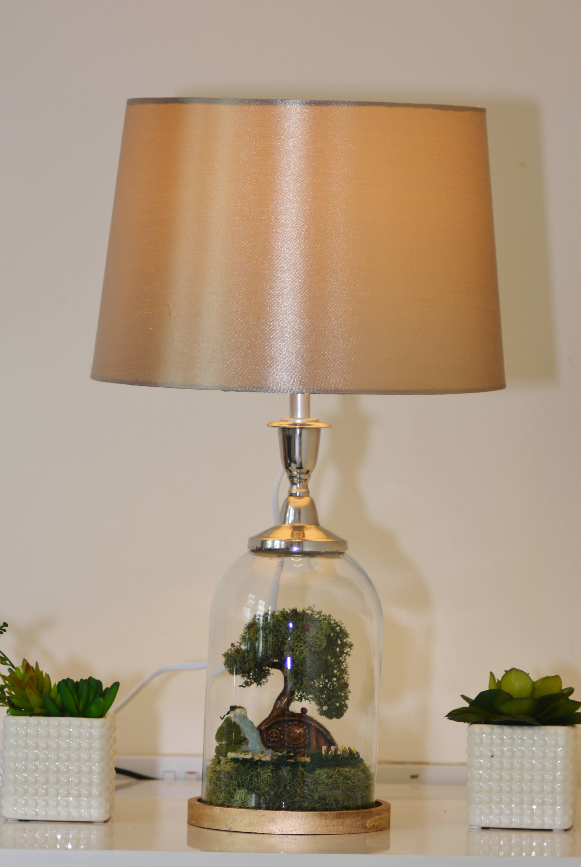 Hobbit House Vintage Terrarium Table Lamp With Glass Cloche, Hobbit ...