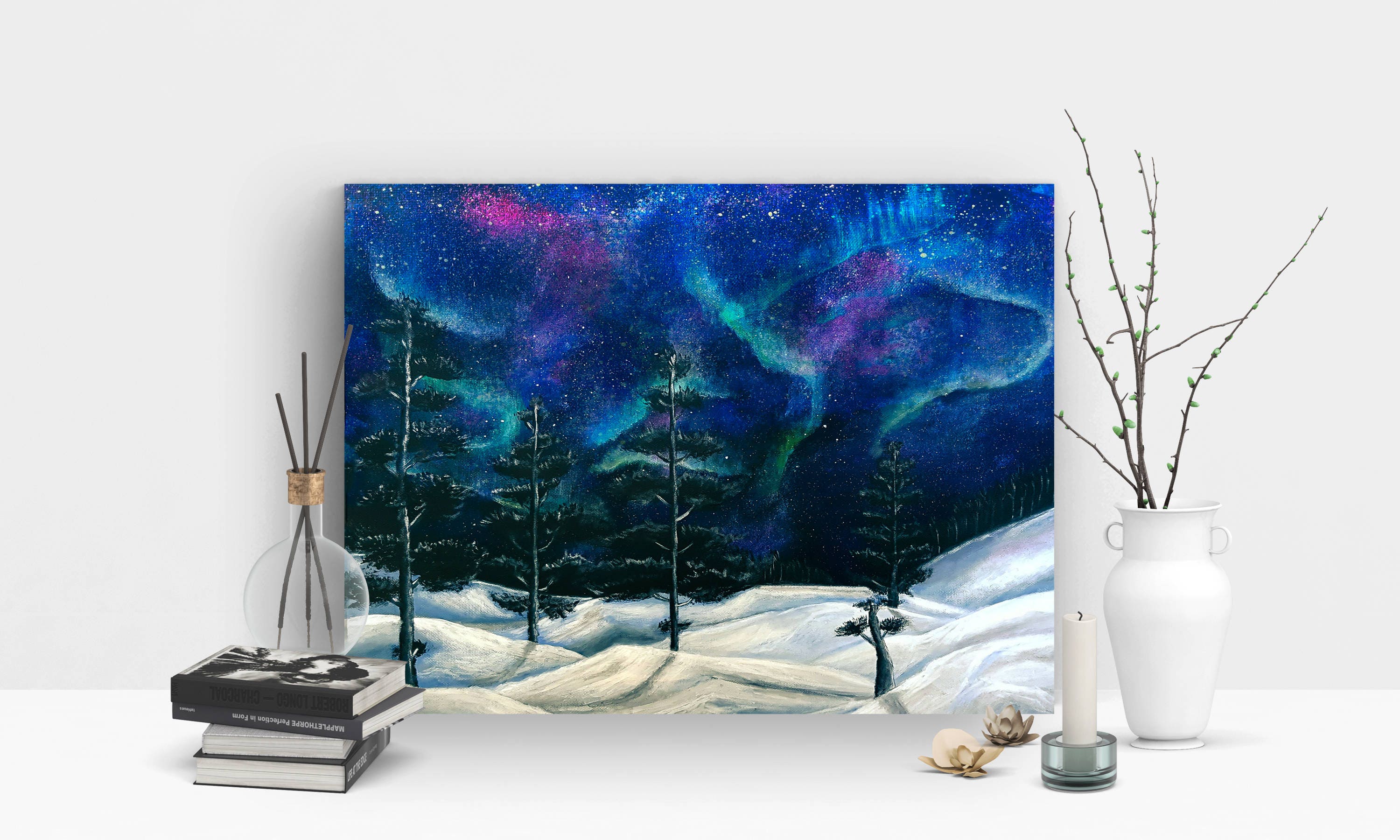 Northern Lights Acrylic Painting on Canvas Aurora Borealis | Etsy
