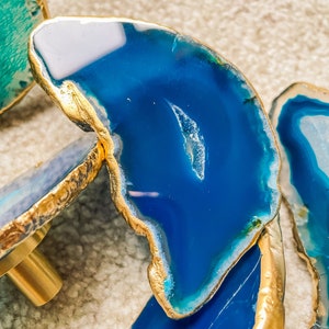 Brass Cabinet Closet Drawer Knobs Set of 6, Natural Agate Slice Cabinet Drawer Knobs, Knobs and ...