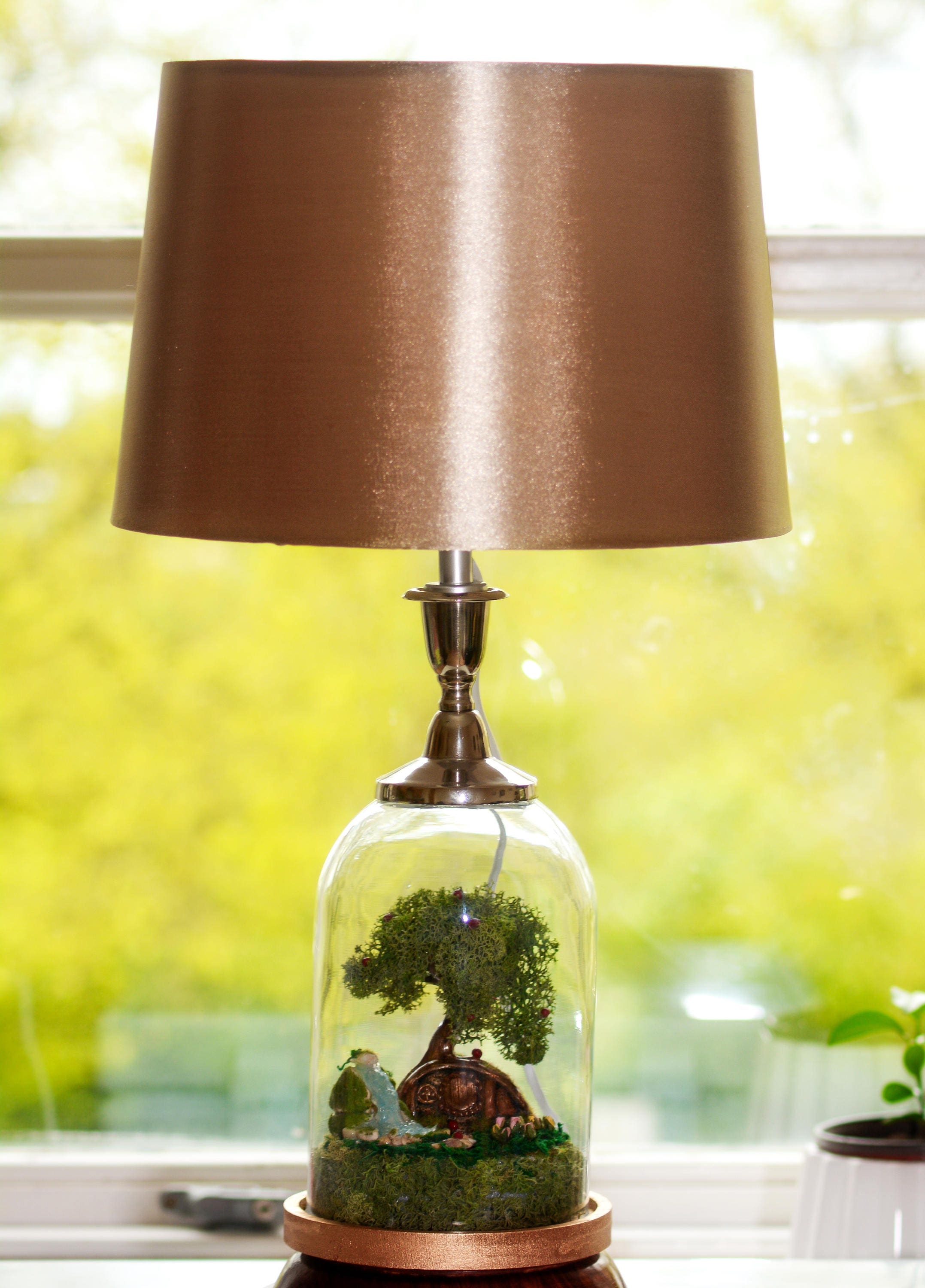 Hobbit House Vintage Terrarium Table Lamp With Glass Cloche, Hobbit ...