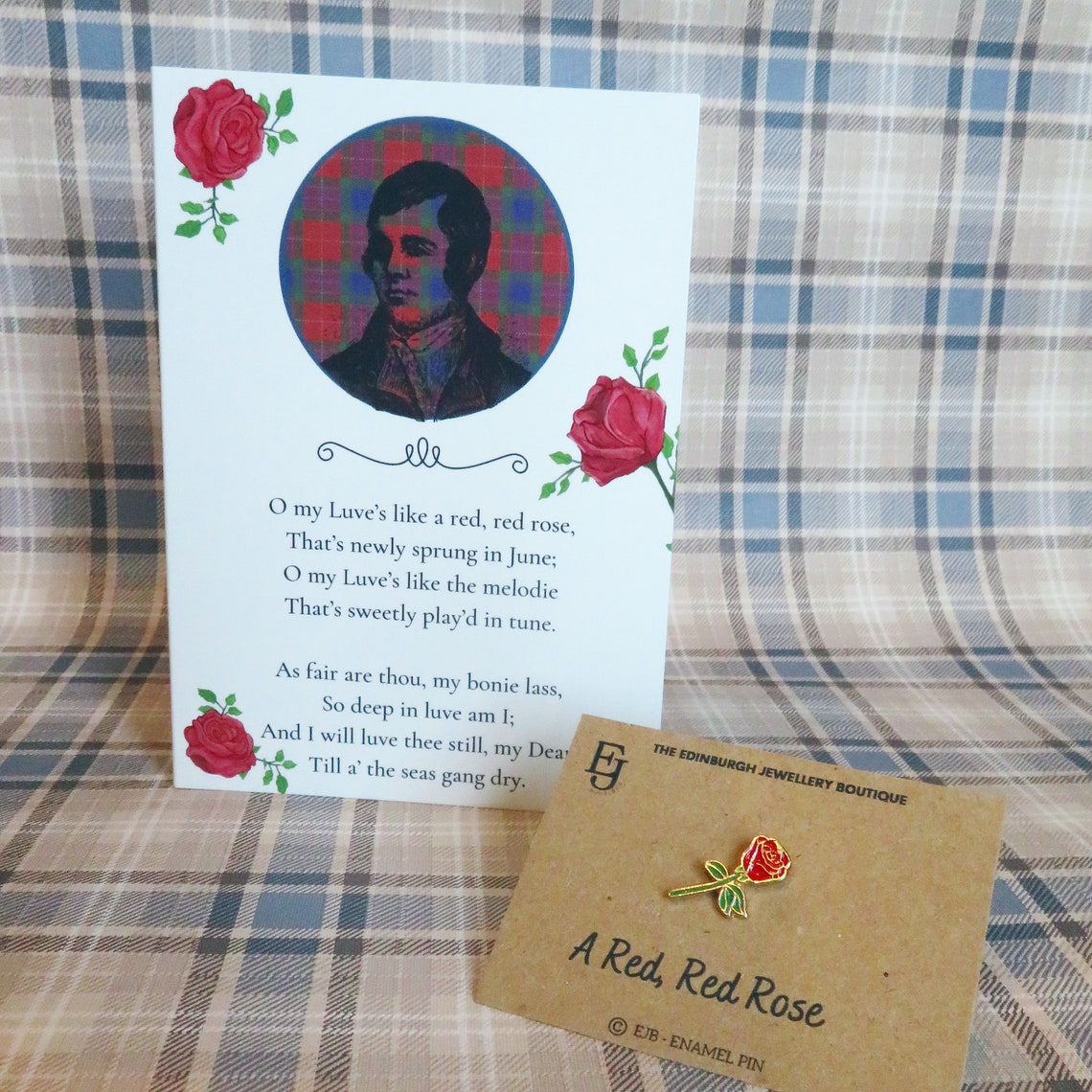 Robert Burns Red Rose Card and Enamel Pin Gift Set - Etsy