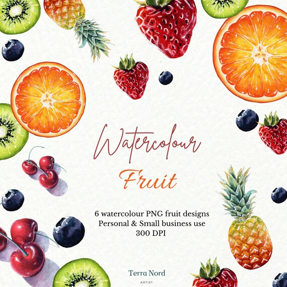 Watercolour Fruits Clipart Fruit Clip Art Fruity Illustration | Etsy
