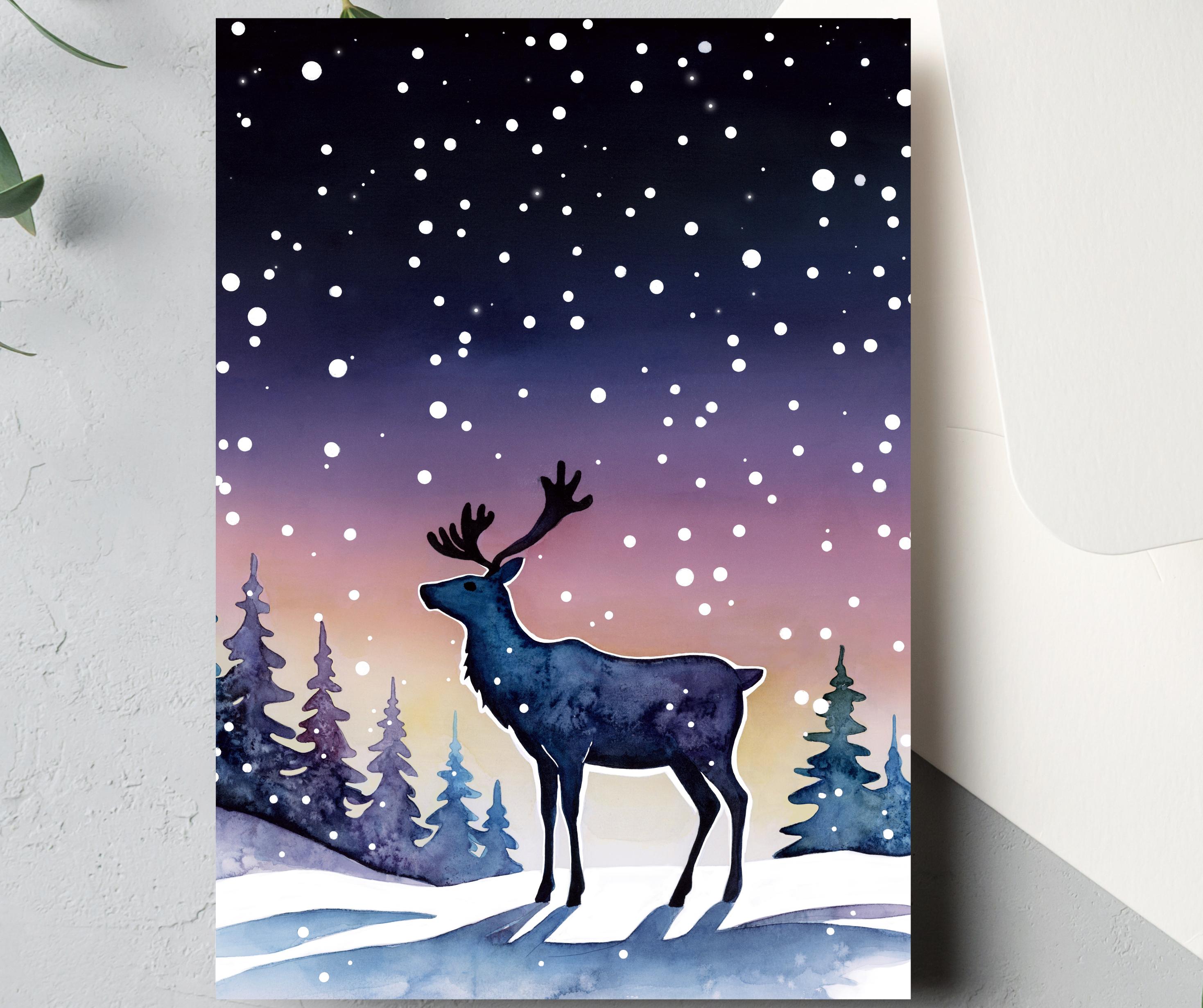 Reindeer Christmas Card Set, Holiday Cards Pack (choose Your Pack Size ...