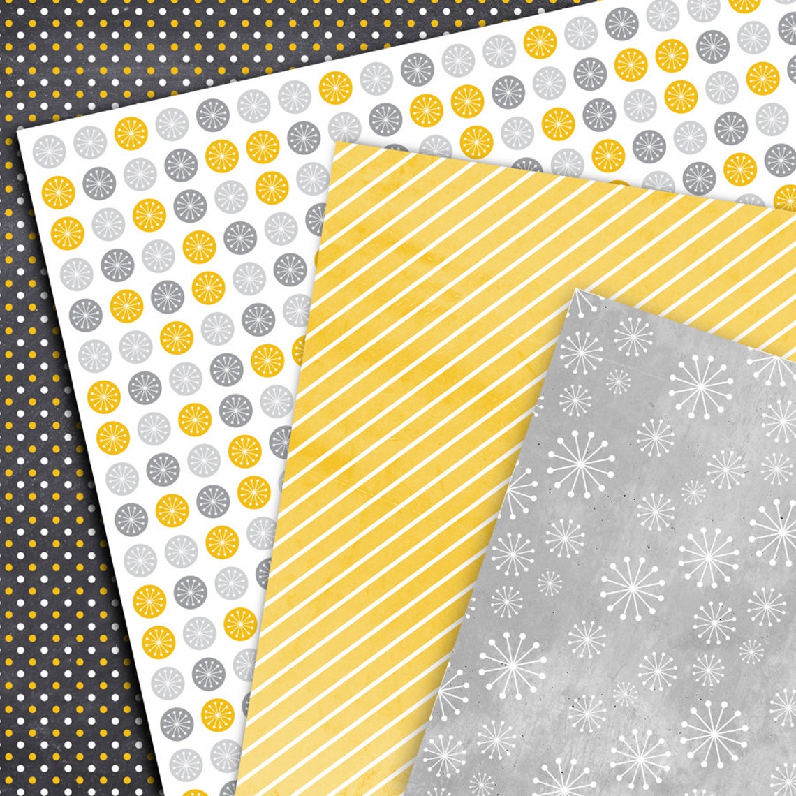 Grey and Yellow Digital Paper; Printable; Digital Pattern; Instant ...