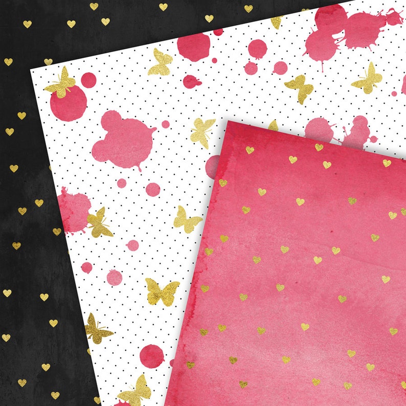 Pink and Gold Digital Paper Pack: Watercolor Flowers (12"x12") (digital ...
