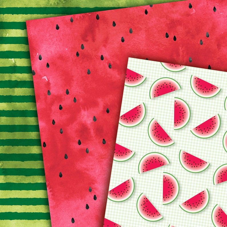 Watermelon Digital Paper Pack: Summer Patterns (12"x12" JPEG) (digital ...