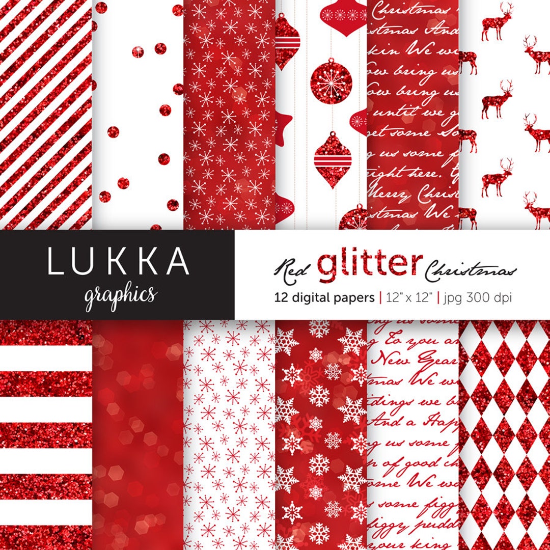 Red Glitter Christmas Digital Paper Pack; Christmas Pattern; Seasonal ...