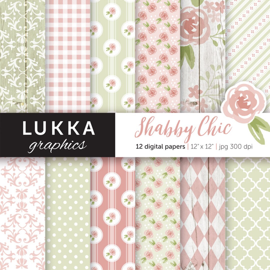 Shabby Chic Digital Paper Pack; Floral Digital Patterns; Rose Pattern ...