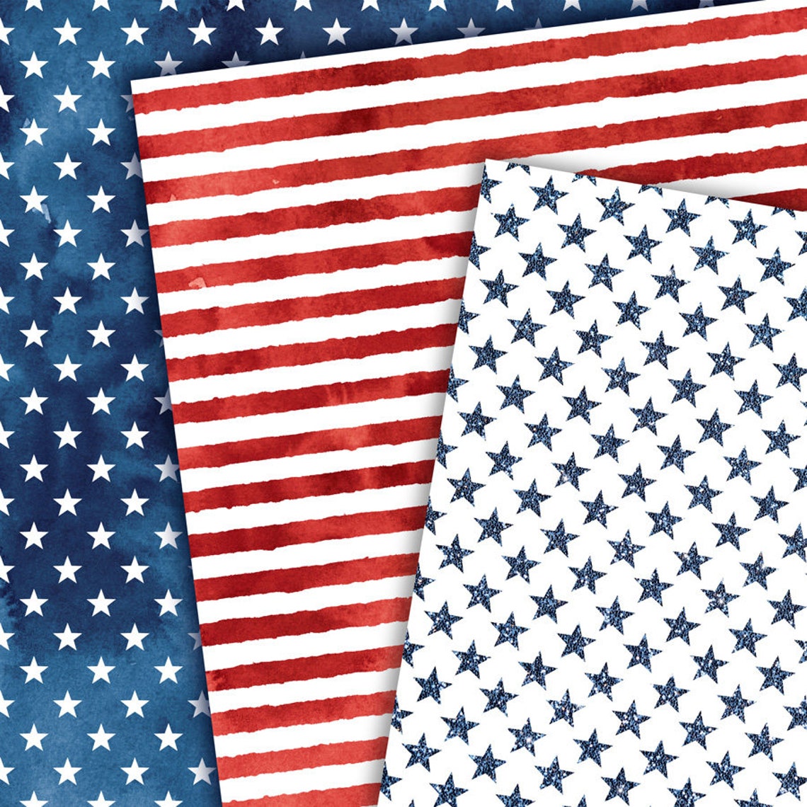Stars and Stripes Digital Paper Pack; Patriotic Patterns; 4th of July ...