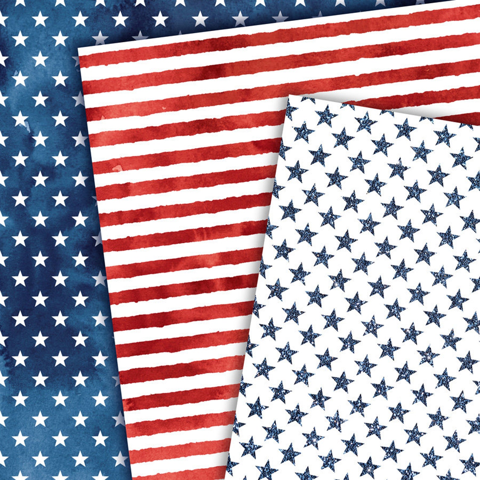 Stars and Stripes Digital Paper Pack; Patriotic Patterns; 4th of July ...