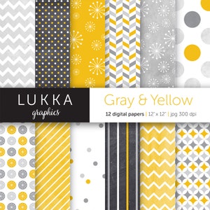 Grey and Yellow Digital Paper; Printable; Digital Pattern; Instant ...