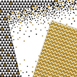 Black, White and Gold Glitter Digital Paper Pack; Sparkling Digital ...